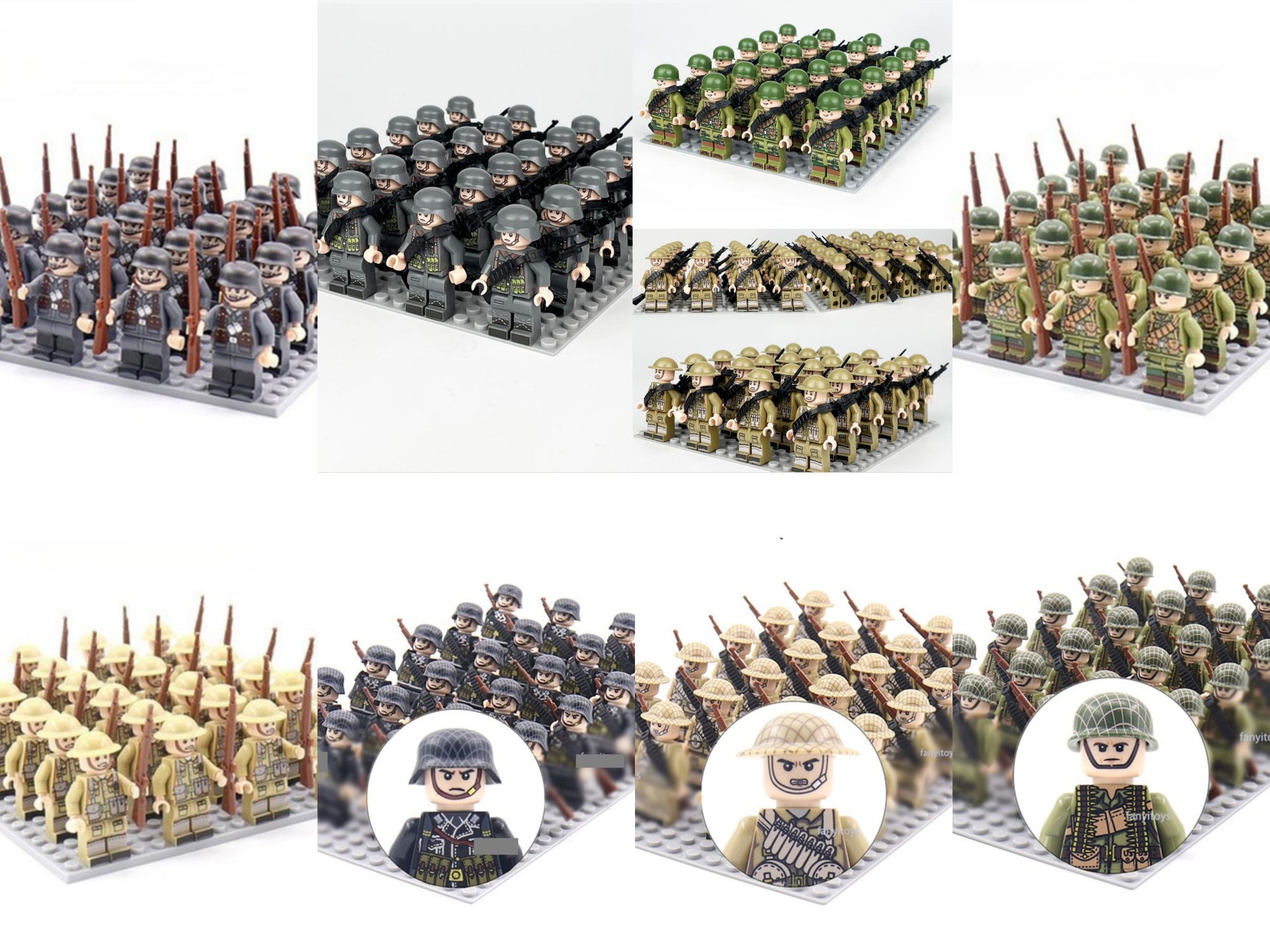 12 or 24 Minifigure WW2 Soldier Figures Building Blocks Germany UK US ...